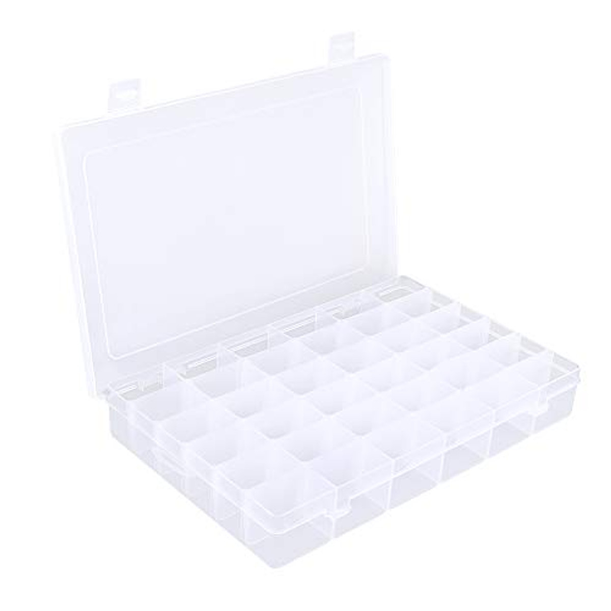 VIUJUH 36 Grids Clear Plastic Bead Organizer Jewelry Storage Box for Bead Storage, Felt Board Letters, Fishing Tackle, Loom Bands, Craft, Rock Collection with Adjustable Dividers (4 Packs)