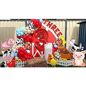 Farm Animal Balloons Cow Pig Balloon Farm Animal Theme 3rd Birthday Party Decor Cow Print Latex Balloons Walking Animal Balloons Duck Rooster Large Number 3 Balloon THREE Letter Banner Balloon 14 Pcs