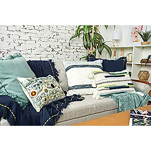 carol & frank Cheryl Surf Blue Pillow Surf 22" X 22" Square Soft Woven Pillow for Couch Sofa Bed Chair Cotton 22 x 22 Surf