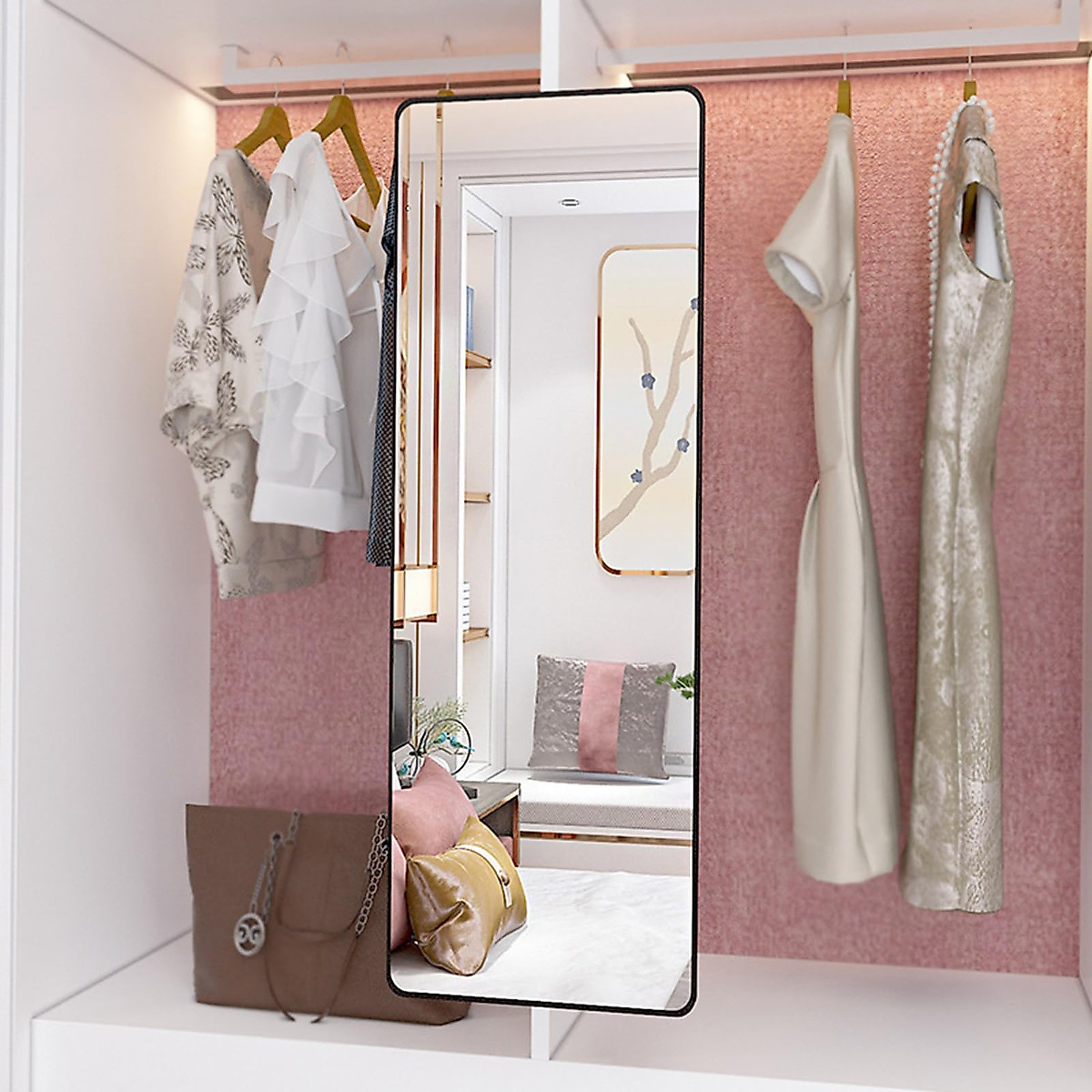 Hideaway Closet Mirror, Retractable Full Length Mirror, 51" x 16" Wall Mounted Mirror, Suitable for Bedroom, Locker Room, Cloakroom