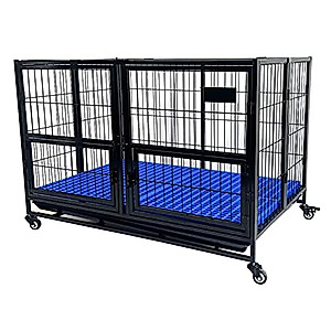 Heavy Duty Dog Crate Dog Cage Pet Kennel with Tray Two Divider Panels Self Locking Latches Stackable Double Door Top Door Indestructible Sturdy Plastic Floor Grid Dog Crates for Medium and Large Dogs