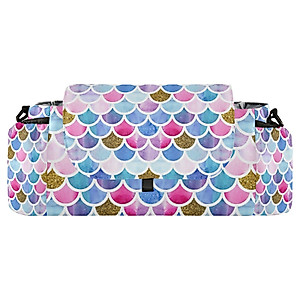 Sinestour Glitter Mermaid Stroller Organizer with Cup Holder Universal Stroller Organizer Bag Detachable Shoulder Strap Stroller Accessories for Diaper Toys Snacks Keys Fit All Baby Stroller