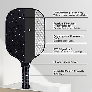 Pickleball Rackets Set of 2 with Fiberglass Face, Honeycomb Core Pickle Ball Paddle Set, Graphite Pickleball Paddles with Storage Bag