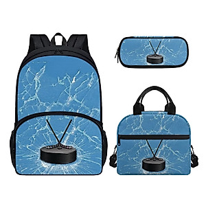 Agoviwo Hockey Graphic School Backpack for Girls 10-12 Aesthetic Book Bag, Lunch Bag and Pencil Case Organizer
