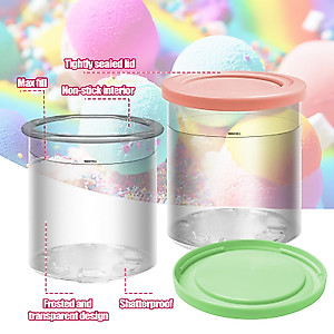 lelinker for Ninja Creami Ice Cream Maker Pints, Compatible with Ninja Creami Pints and Lids 4 Pack, [with 4 Pack Ice Cream Scoop] Compatible with nNC301,NC300,NC299AMZ Series Ice Cream Maker