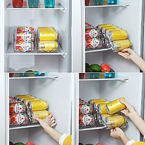 HOMQUEN Soda Can Organizer for Refrigerator, Freezer, Countertop, Cabinets, Pantry. Beverage & Canned Food Organizer Holder for Fridge Storage, Clear Drink Dispenser Pack of 2