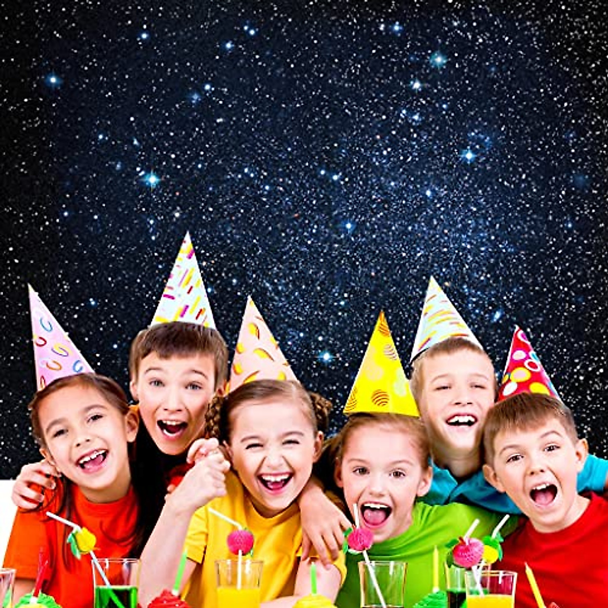 ASOONYUM 7x5ft Starry Night Photo Backdrop Sky Galaxy Star Blue Universe Space Theme Starry Background for Photography Kids Boy 1st Happy Birthday Banner Newborn Baby Shower Photo Studio Booth