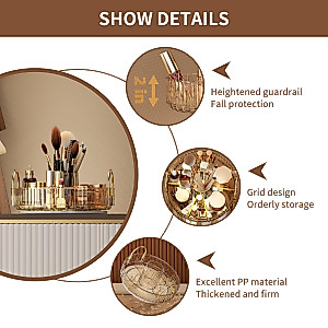 YCIA&DONE Rotating Makeup Organizer for Vanity, Large Capacity Make Up Storage Skin care Shelf Perfume Holders Cosmetic Dresser Organizer Countertop Spinning 360 (Amber Gold, 1Tier)