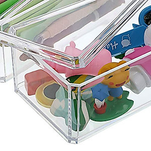 Hipiwe Clear Acrylic Make Up Organizer Box Double Deck Dresser Container Case with Lid for Jewelry Cosmetic Bathroom Storage Holder for Cotton Ball and Swab, Cotton Pad, Q-tip (2 Compartment)