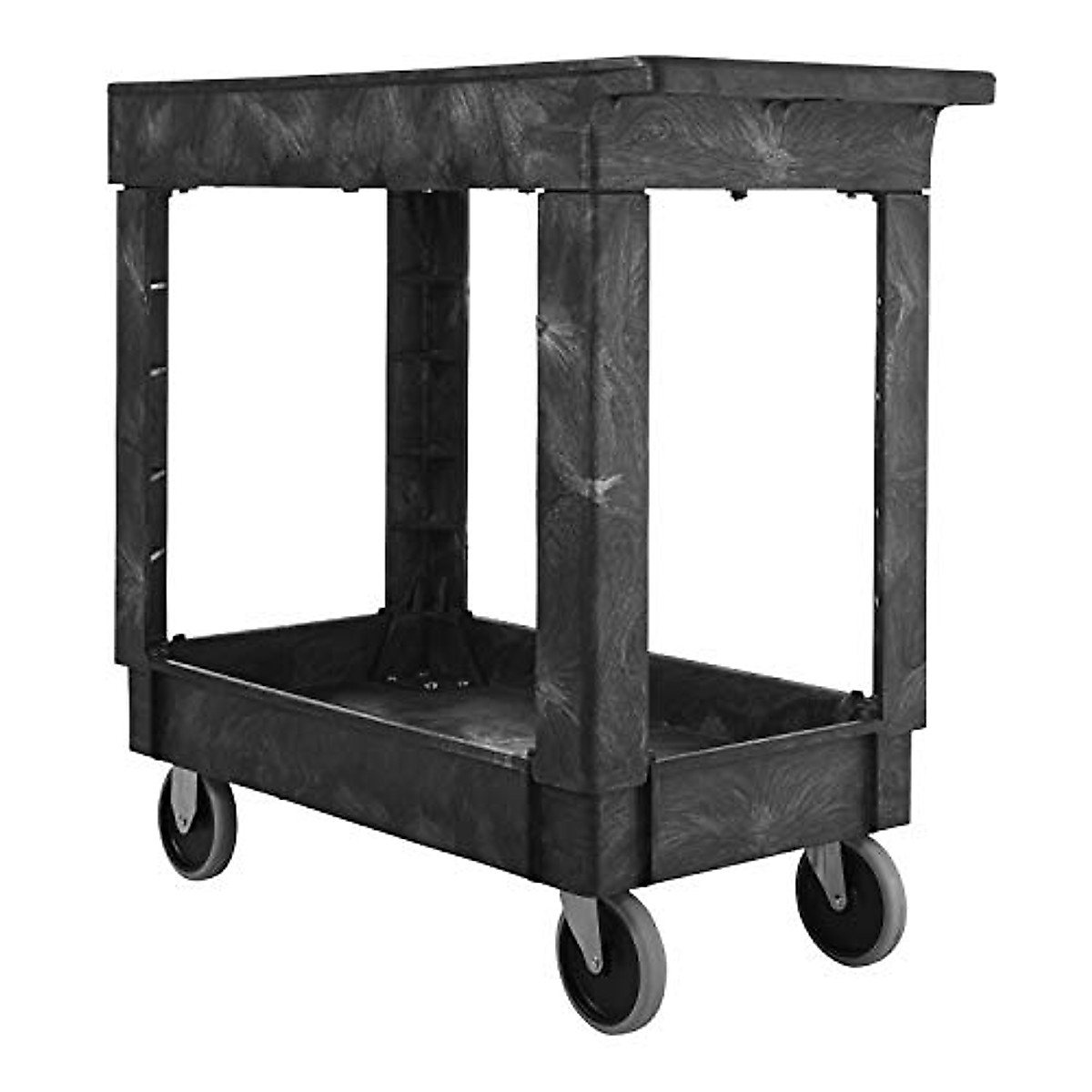 Rubbermaid Commercial Products 2-Shelf Service/Utility Cart with Wheels, 300-Pound Capacity, Black, Lipped Shelves with Handle, Use in School/Restaurant/Warehouse/Manufacturing