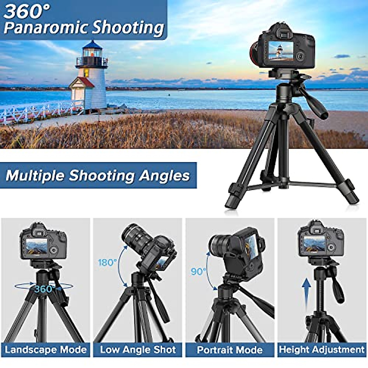 Camera Tripod 69 Inch, Patented 3-Way Swivel Portable Phone Tripod Professional Aluminum Alloy Travel Phone Camera Stand Monopod for Canon Nikon GoPro DSLR, DV Video Camcorder, Smartphone