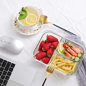 HOMBERKING 8 Pack Glass Meal Prep Containers 3 Compartment, 36oz Glass Food Storage Containers with Lids, Airtight Glass Lunch Bento Boxes, BPA-Free & Leak Proof (8 lids & 8 Containers) - Black