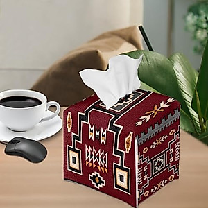 Gearider PU Leather Tissue Box Holder, Brown Aztec Tribal Modern Square Tissue Box Cover Decorative Paper Facial Case Dispenser for Bathroom, Office, Car, Home Decor