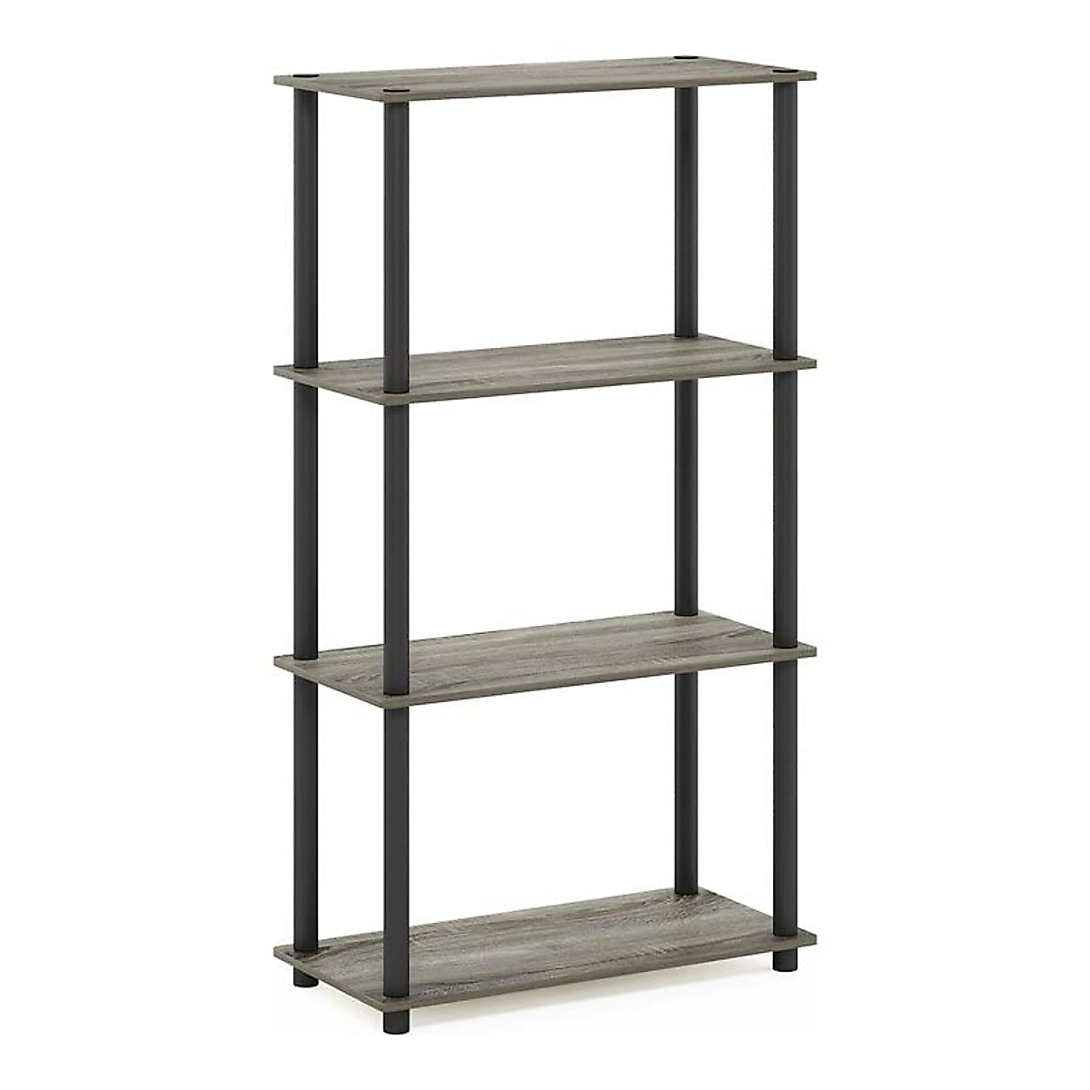 Furinno Turn-N-Tube 3-Tier Double Size Storage Display Rack, French Oak Grey/Black & (99557GYW/BK) Turn-N-Tube 4-Tier Multipurpose Shelf Display Rack - French Oak Grey/Black