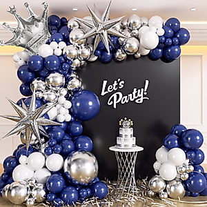 Navy Blue and Silver Balloon Garland Arch Kit with Blue and Silver Balloons for Prom Graduation Decorations Class of 2024 Wedding Anniversary Birthday Decorations for Men