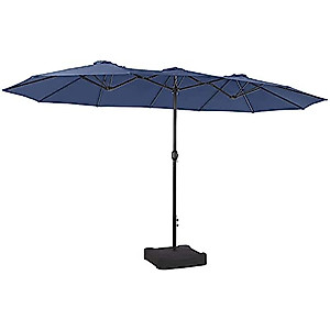 PHI VILLA 15ft Large Patio Umbrellas with Base Included, Outdoor Double-Sided Rectangle Market Umbrella with Crank Handle, for Pool Lawn Garden, Blue