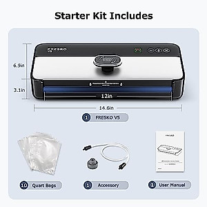 FRESKO Vacuum Sealer Machine, Full Automatic Seal a Meal Vacuum Sealer for Food Storage and Saver, Air Sealing System for Freezer Food Preservation (V5)