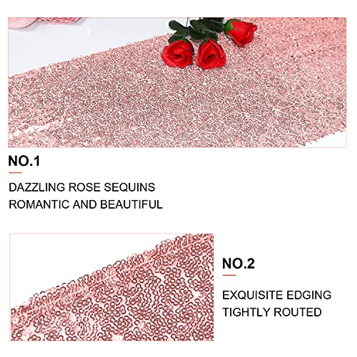 Rose Gold Table Runner (12X108 inch, 2-Pack ), FGSAEOR Sequin Sparkle Table Runners Fit for Rectangle Round Tables, Party Supplies Decorations for Wedding Birthday Celebration Baby Shower Christmas