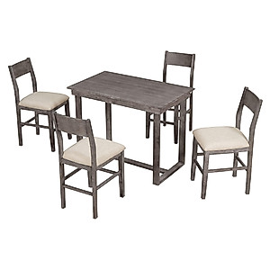 Merax Counter Height Kitchen Dining Table Set with Chairs for Small Space, Solid Wood Dining Room Furniture Table Set Farmhouse Rustic Dining Set