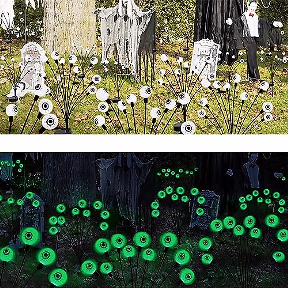 etoper Halloween Decoration Outdoor Solar Eyeball Lights,2 Packs 20 LED Green Eyeball Swaying Solar Landscape Pathway Stake Light,Path Lights for Garden Yard