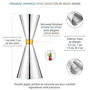 VinoBravo Cocktail Shaker Set for Home Bars and Professionals, Include Martini Shaker 17oz, Double Jigger, Mixing Spoon and Fine Mesh Strainer - Premium 18/8 Stainless Steel