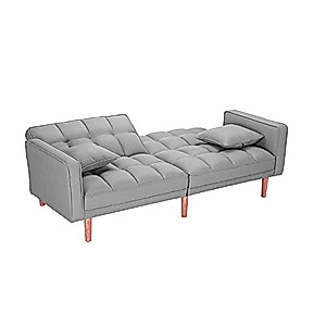 ERDAYE Modern Futon Sofa L x 33" W x 29" H, Longer Loveseat Convertible Sleeper Couch Bed (75" x 39.4' x 23.8" H) for Living Room Apartment Small Space Furniture Sets with 2 Pillows,Light Grey
