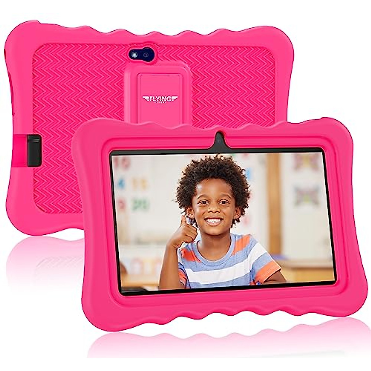 FLYINGTECH Kids Tablet 7 inch Android Tablet for Kids(Ages 2-12), 2GB RAM 32GB ROM Toddler Tablet, Dual Camera, WiFi, Google Certificated for Boys Girls with Pink Protective Case 2023