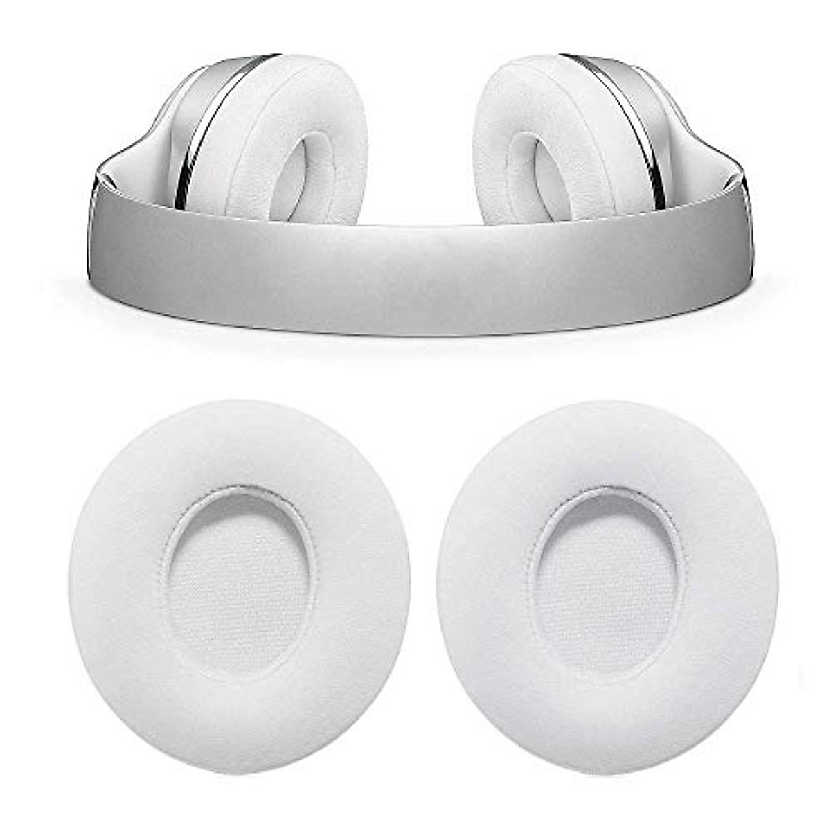 Cushion Pads for Beats Headphones, Replacement Memory Foam Soft Leather Covers Compatible for Solo 2 & 3 Wireless On-Ear Headphones (White)