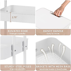 TOOLF Rolling Storage Cart with Drawer & Table Top, 3 Tier Metal Rolling Utility Cart, White Rolling Cart Organizer for Teacher Craft Baby Nursery, Utility Cart for Kitchen Bathroom Bedside Office