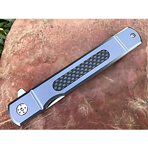 TACTICAL GEARZ Pocket Folding Knife w/Titanium Handle for EDC! D2 Steel Tanto Blade! (Tatsu Standard Blue)