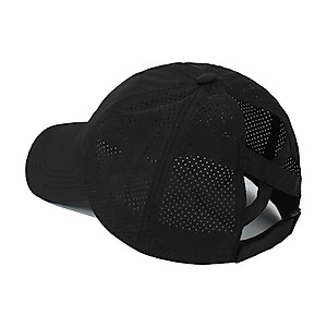 HGGE Womens Criss Cross Ponytail Baseball Cap Adjustable High Messy Bun Trucker Hats Quick Drying Mesh Dad Ponycap for Outdoor Sports Travel Black