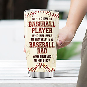 JENOIS For Cup Fathers Tumblers Day Women Coffee, Tumbler 20 Oz With Lid And Straw, Baseball Gifts, Baseball Player Dad