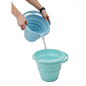 SAMMART Set of 2 - 5L (1.32Gallon) Collapsible Fishing Bucke - Foldable Round Tub - Portable Plastic Water Pail - Space Saving Outdoor Waterpot (2, Lake Green)