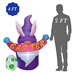 JOYEASE 4 Ft Inflatable Easter Gnome with Egg Decoration Build-in LED Blow Up Happy Easter for Home Yard Lawn Garden Indoor Outdoor
