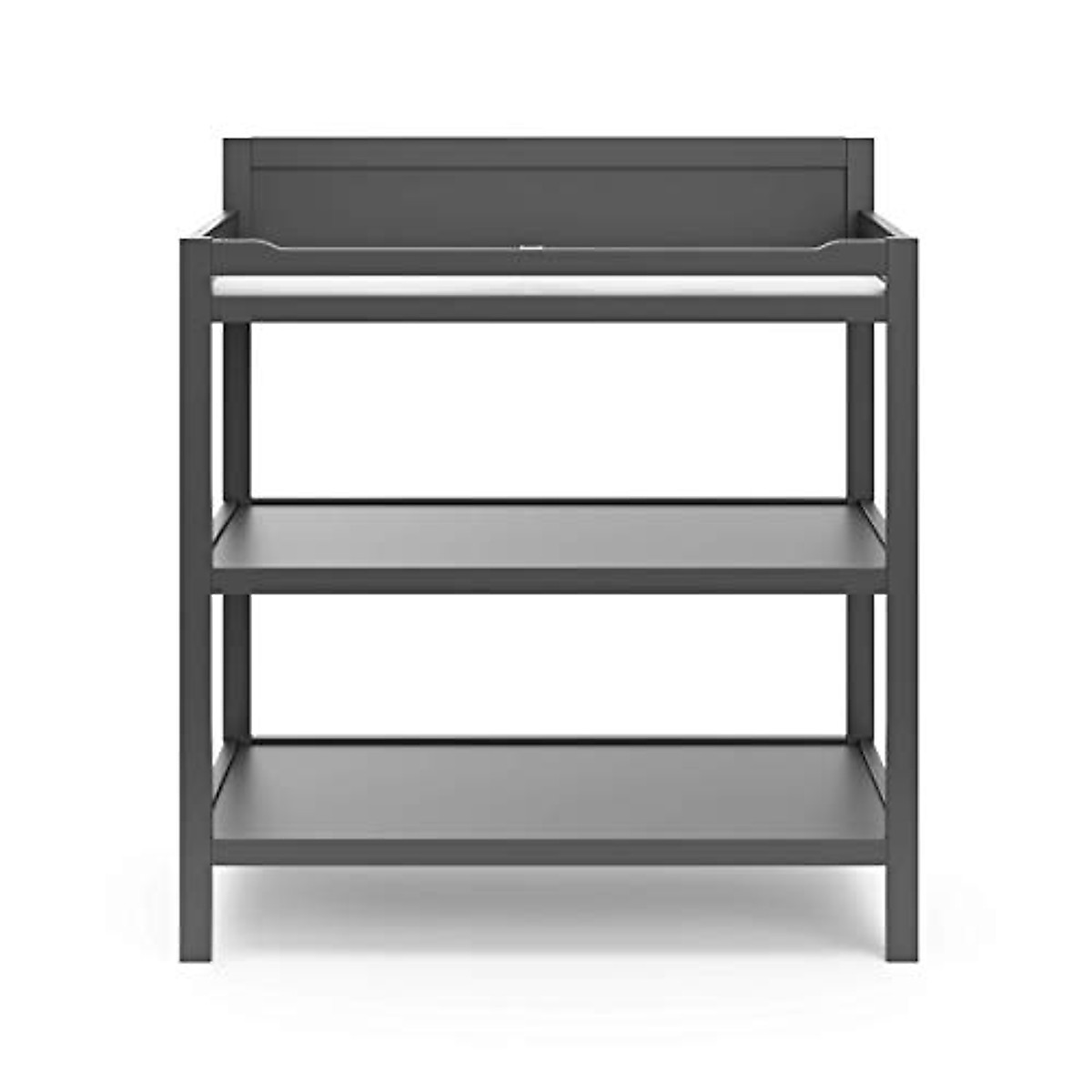 Storkcraft Alpine Changing Table (Gray) – GREENGUARD Gold Certified Nursery Changing Table, Includes Water-Resistant Changing Pad, 2 Shelves for Nursery Storage and Organizing
