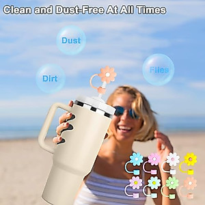 EXQUILEG Straw Covers Cap Fit for Stanley Cup, 8Pcs Silicone Flower Straw Toppers Compatible for Stanley 30&40 Oz Tumbler, 10mm Drinking Straw Tip Covers Fit for Stanley Cups Accessories