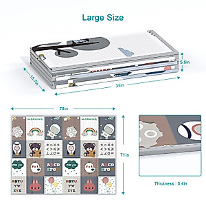 YOOVEE Foldable Baby Play Mat for Crawling, Extra Large Play Mat for Baby, Waterproof Non Toxic Anti-Slip Reversible Foam Playmat for Baby Toddlers Kids, 79" x 71" x 0.4"