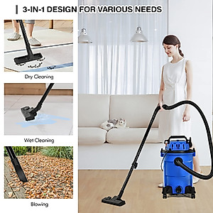 COSTWAY 3-in-1 Wet/Dry Vacuum Cleaner with Blower Function, 6.6 Gallon 4.8 Peak HP Vacuum with Safety Protection, Portable Shop Vacuum Cleaner for Workshop, Car, Garage, Home, 1200W (Blue)