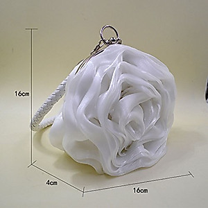 CLARA Women Rose Flower Clutch Purse Satin Handbag Wedding Evening Party Bag White