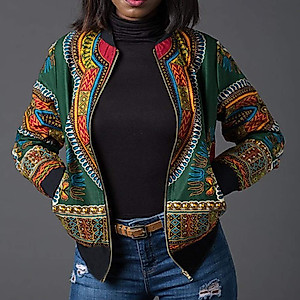 DONTAL Women Dashiki Coat Retro Long Sleeve African Print Short Casual Jacket Autumn Outwear Green