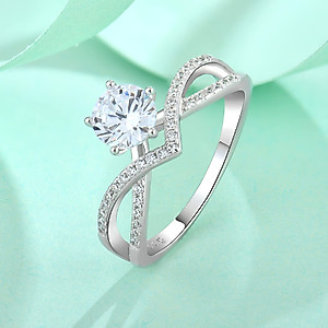 Blaniy Engagement Rings 925 Sterling Silver 6mm Round Cut Promise Ring Wedding Eternity Anniversary Ring Simulated Diamond April Birthstone Jewelry for Women Size 5