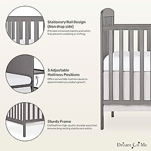 Dream On Me Anna 3-in-1 Full-Size Crib and Changing Table Combo in Steel Grey, Greenguard Gold Certified, Non-Toxic Finishes, Includes 1" Changing Pad, Wooden Nursery Furniture