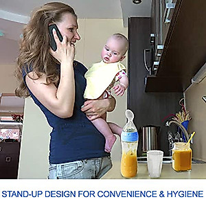 Baby Mate Silicone Baby Food Dispensing Spoon (Blue, 4oz/120ml, Ideal for 4 Months+ Babies) - Squeeze Feeder with Spoon - Spoon Bottle for Baby - Baby Spoon Feeder Bottle Baby Solid Food Feeder