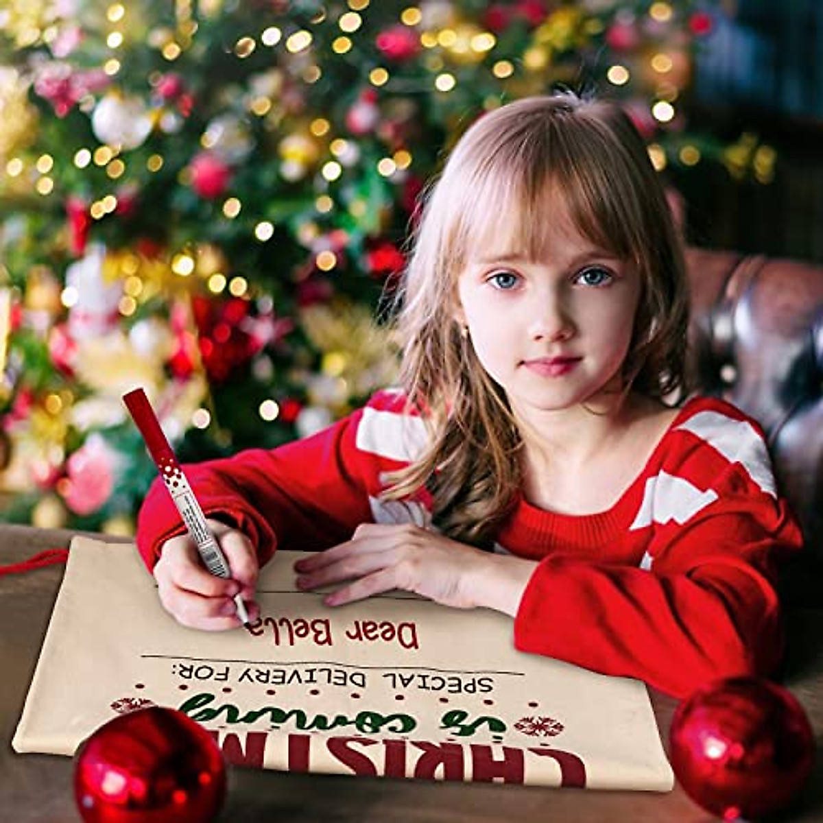 HBlife Canvas Santa Sack, 19.7 X 27.6 Inch Large Santa Bags for Gifts, Personalized Christmas Sacks for Presents with Drawstring, Style 3