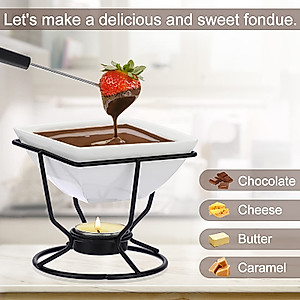 BSTKEY Ceramic Butter Warmer Set, Fondue Pot Melting Pot Set, Melt Hot Pot Square Bowl Set For Cheese Chocolate Butter Caramel, with 2 Dipping Forks