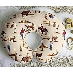 Sweet Jojo Designs Wild West Cowboy Nursing Pillow Cover Breastfeeding Pillowcase for Newborn Infant Bottle or Breast Feeding (Pillow NOT Included) - Red Blue Tan Western Southern Country Horse