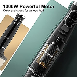 Immersion Blender, Vospeed 1000 Watt 4-in-1 Hand Blender with Chopper, Whisk, 600ml Mixing Beaker, Electric Stick Blender with Two Speed Adjustable, Ergonomic handle, Detachable