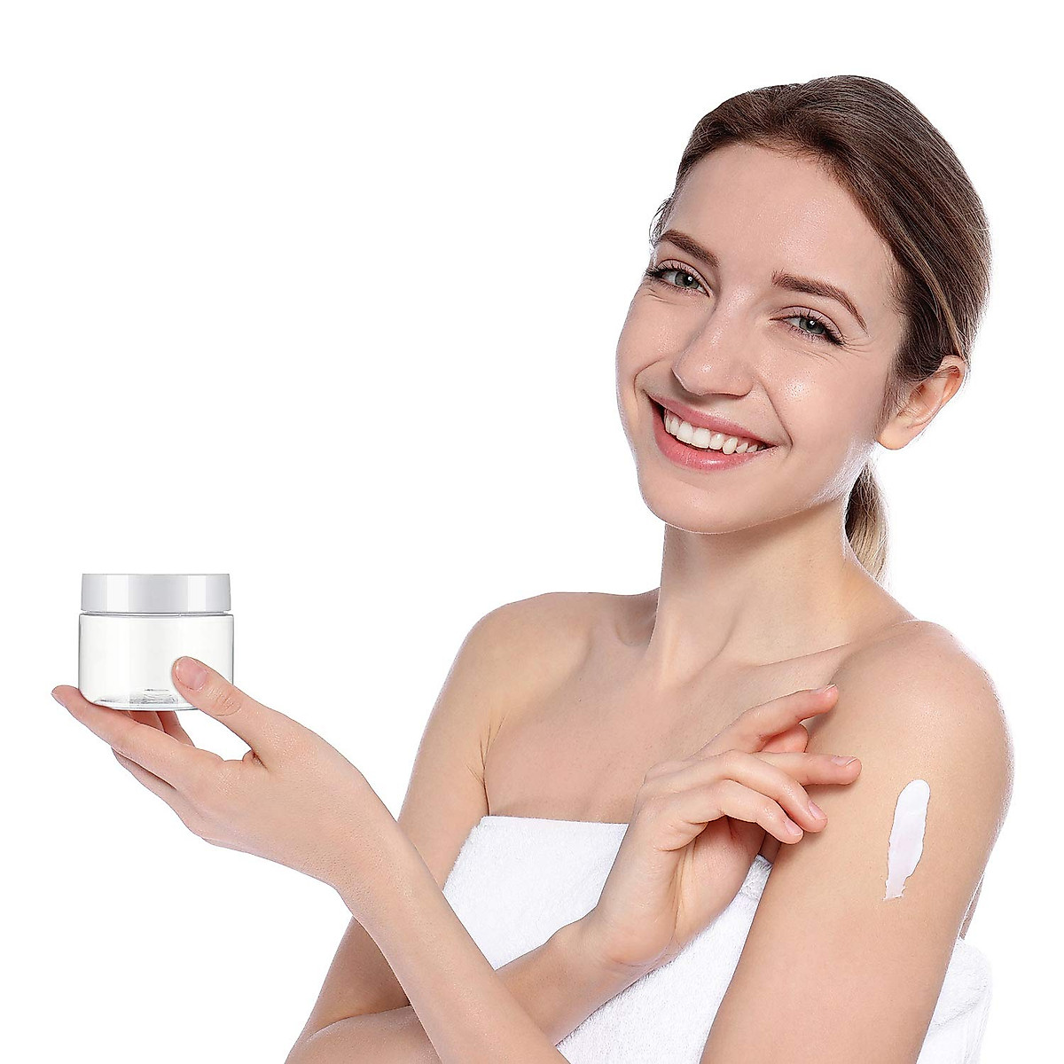 Patelai 4 Pieces Round Clear Wide-mouth Leak Proof Plastic Container Jars with Lids for Travel Storage Makeup Beauty Products Face Creams Oils Salves Ointments DIY Making or Others (White,2 Ounce)