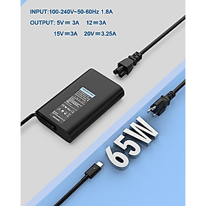 Charger for Dell 65W USB-C Laptop Charger for XPS and Latitude - Power Cord Included