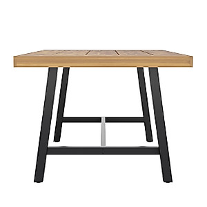 Flash Furniture Rafe Commercial Grade Acacia Wood Dining Table with Metal Base, Indoor/Outdoor Rectangle Patio Table with Plank Style Table Top, Natural/Black